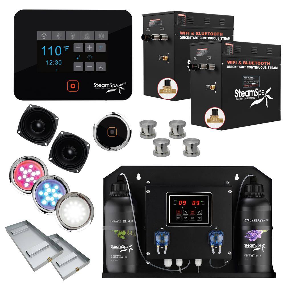 SteamSpa Steam Shower Generator Kit Brushed Nickel Auto Drai Dual Aroma ...