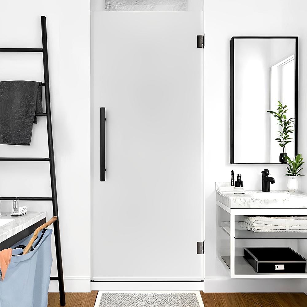 iBath 30 in. W x 72 in. H Frameless Pivot Shower Door in Matte Black ...