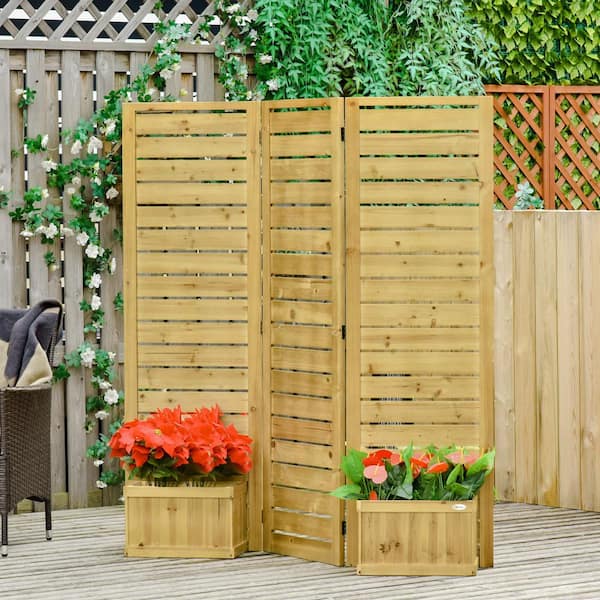 Natural Outdoor Privacy Walls Outsunny 52 In. Natural Wood