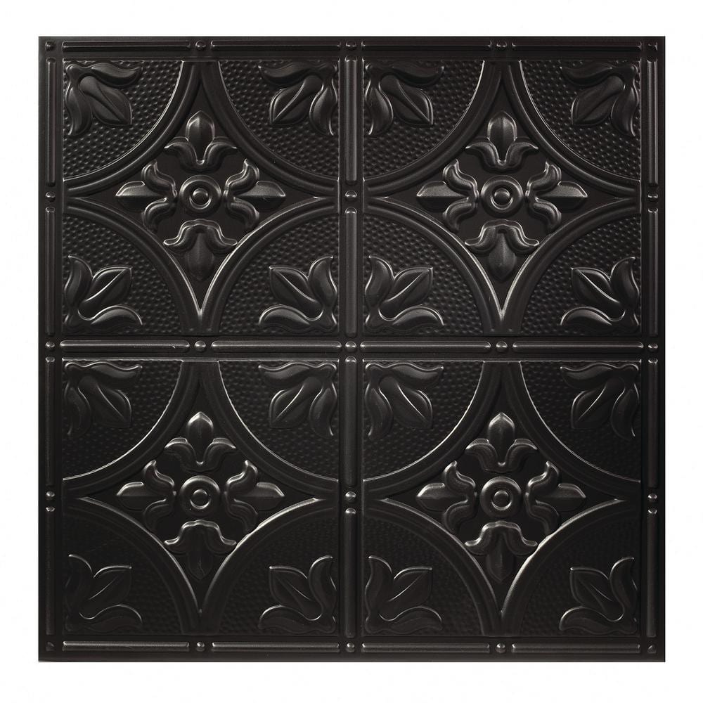 GENESIS 2 ft. x 2 ft. Antique Lay In Vinyl Black Ceiling Tile Panel ...