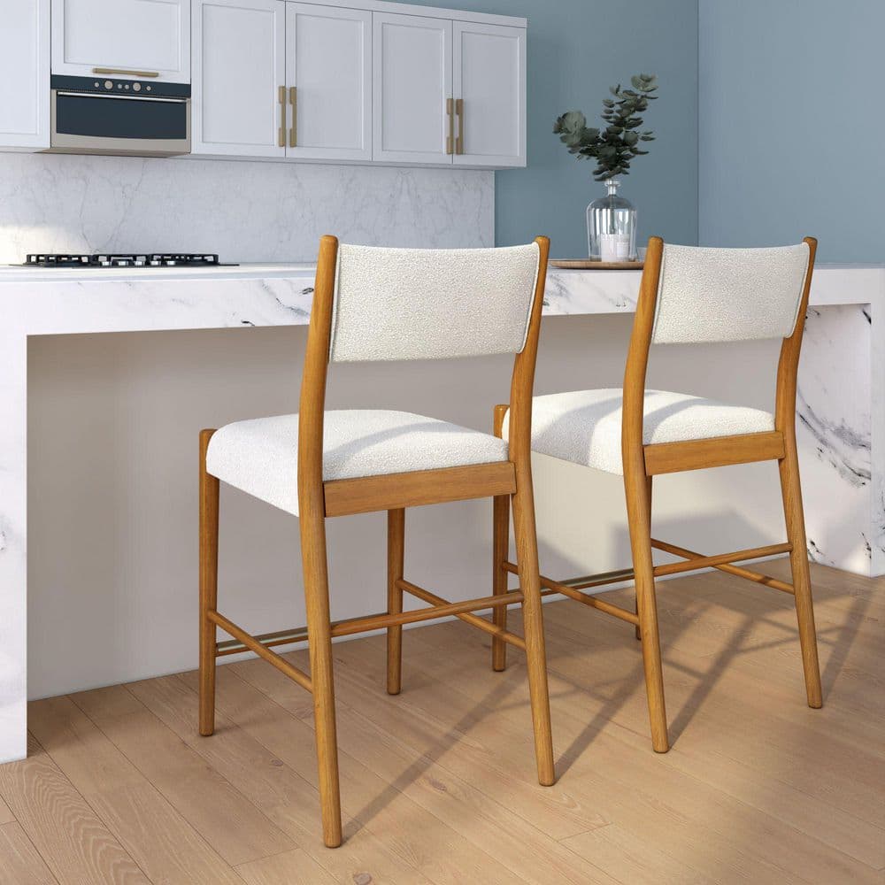 PLANK+BEAM Brio 25 in. Pecan/Ivory High Back Wood Counter Stool with ...