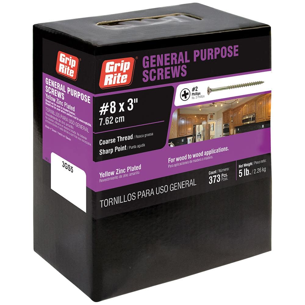 Grip-Rite #8 x 3 in. #2 Phillips Bugle Head Coarse Thread Gold Screws 5 ...