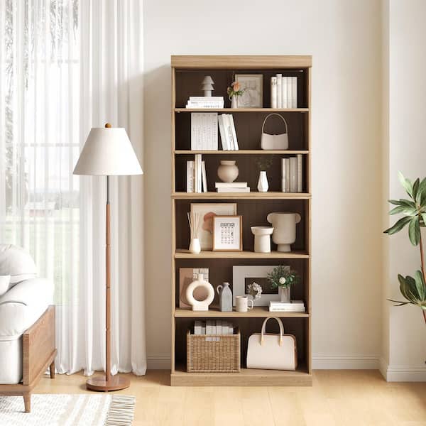 Dovelina 72 in. Tall Natural Wood 6-shelf Standard Bookcase with ...