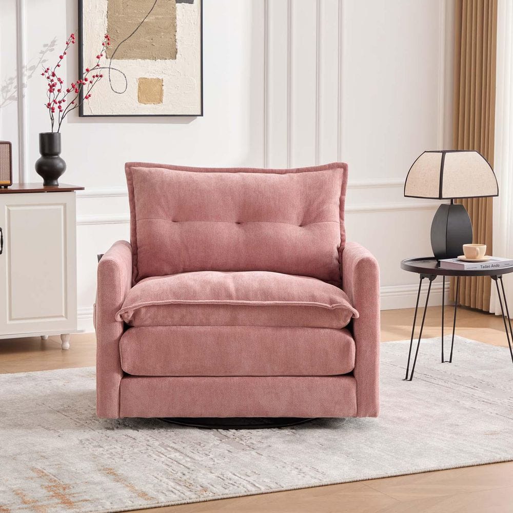 Pink Chenille Swivel Barrel Chair Modern Accent Chair Comfortable ...