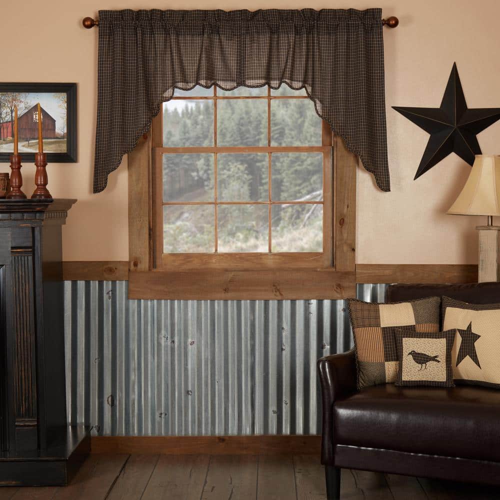 VHC BRANDS Kettle Grove 36 in. L Cotton Swag Valance in Black Khaki ...