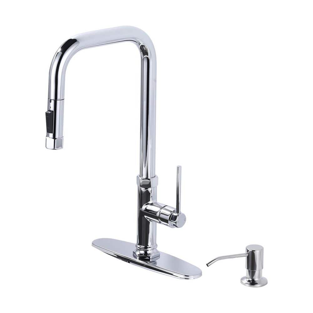VEVETTA 17 in. Single Handle Pull Down Sprayer Kitchen Faucet with 360° 2-Mode Spray and Soap ...