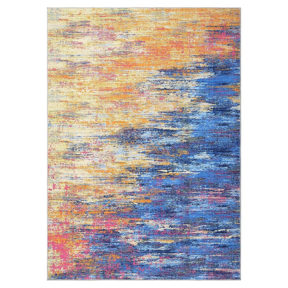 Colorful 4 ft. x 6 ft. Modern Abstract Soft Washable Polyester Area Rug ...