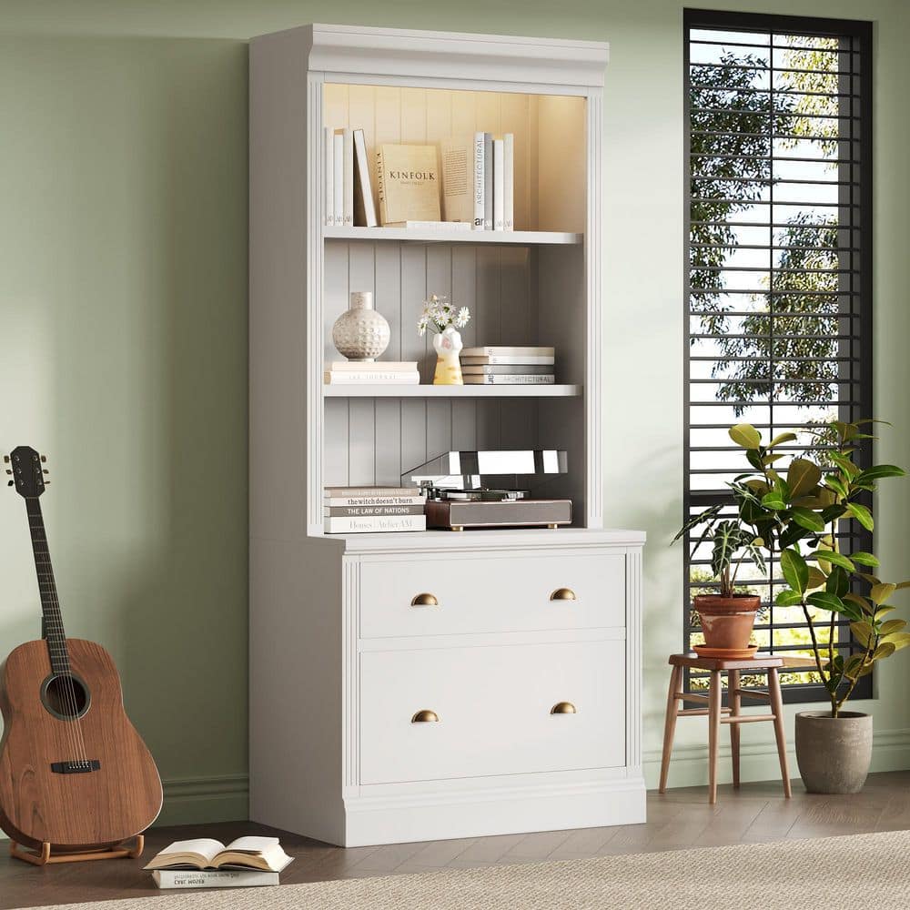 Harper & Bright Designs 83.4 in. Tall White Wood 3-Shelf Accent ...