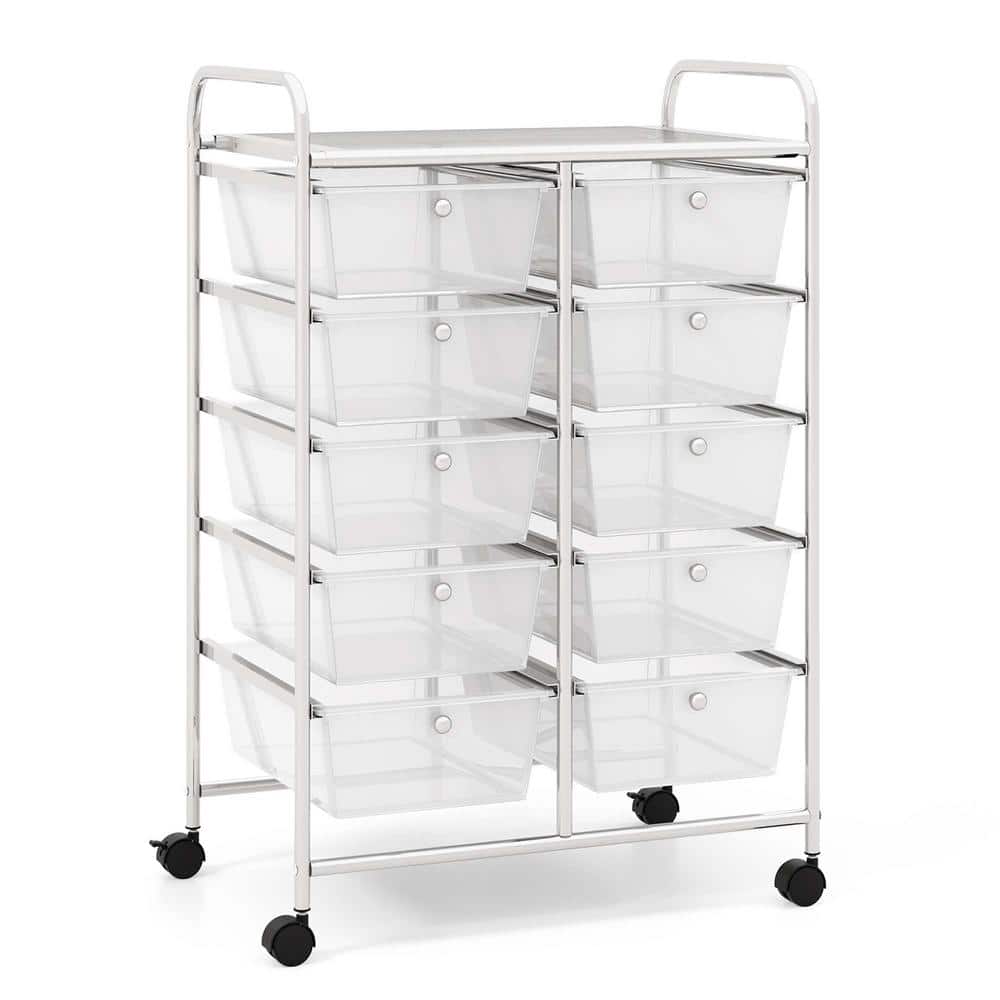Costway 10-Drawer 4-Wheeled Plastic Storage Cart Utility Rolling ...