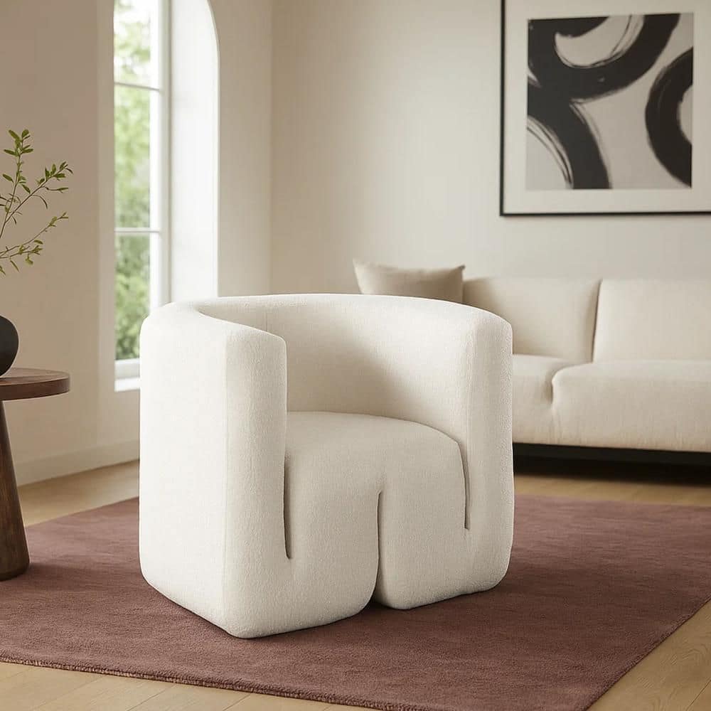 Benjara Contemporary Ivory Boucle Arm Chair BM338744 - The Home Depot