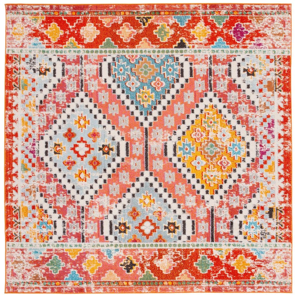 SAFAVIEH Madison Rust/Pink 7 ft. x 7 ft. Geometric Medallion Square ...