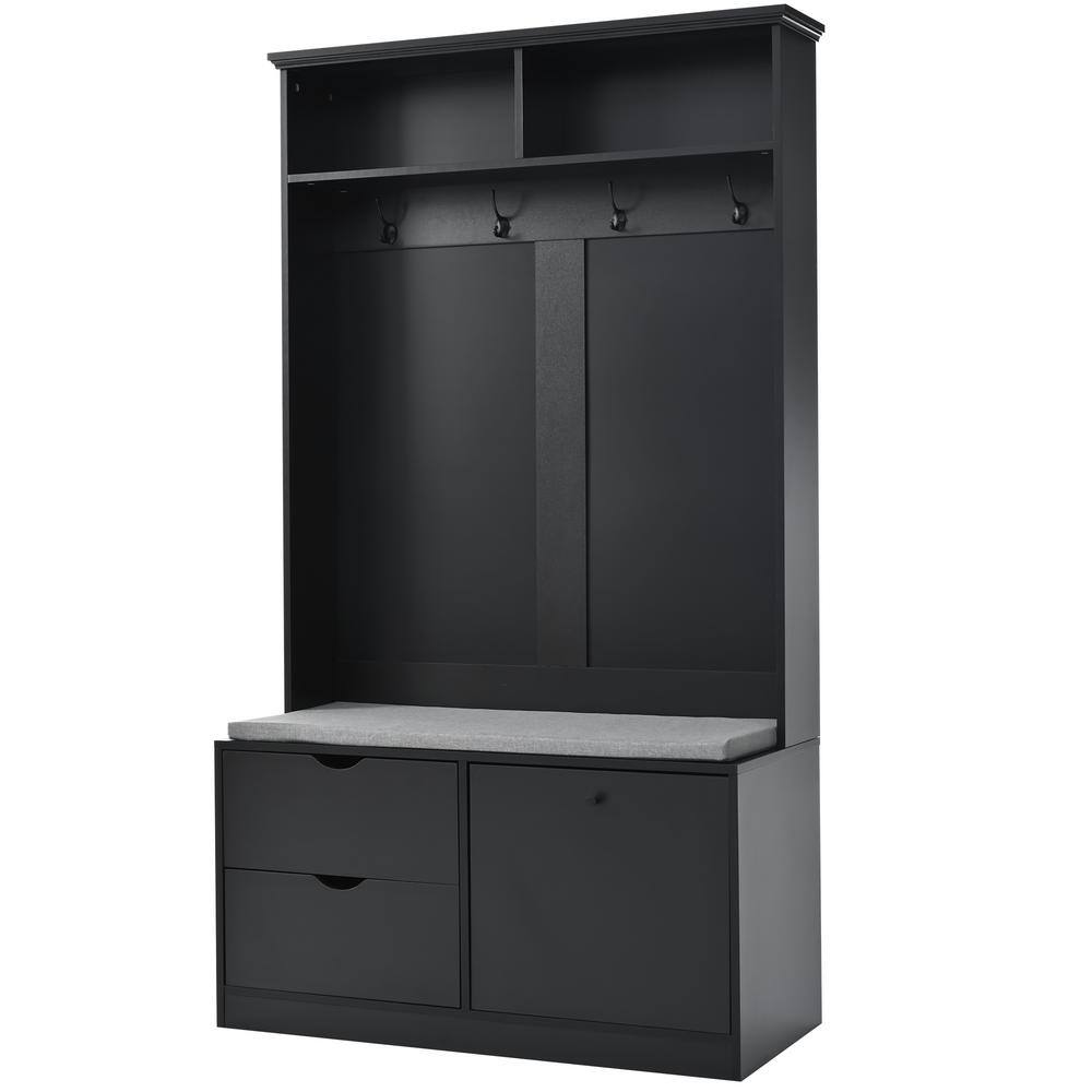Harper & Bright Designs 40.6" Wide Black Hall Tree with Drawers ...