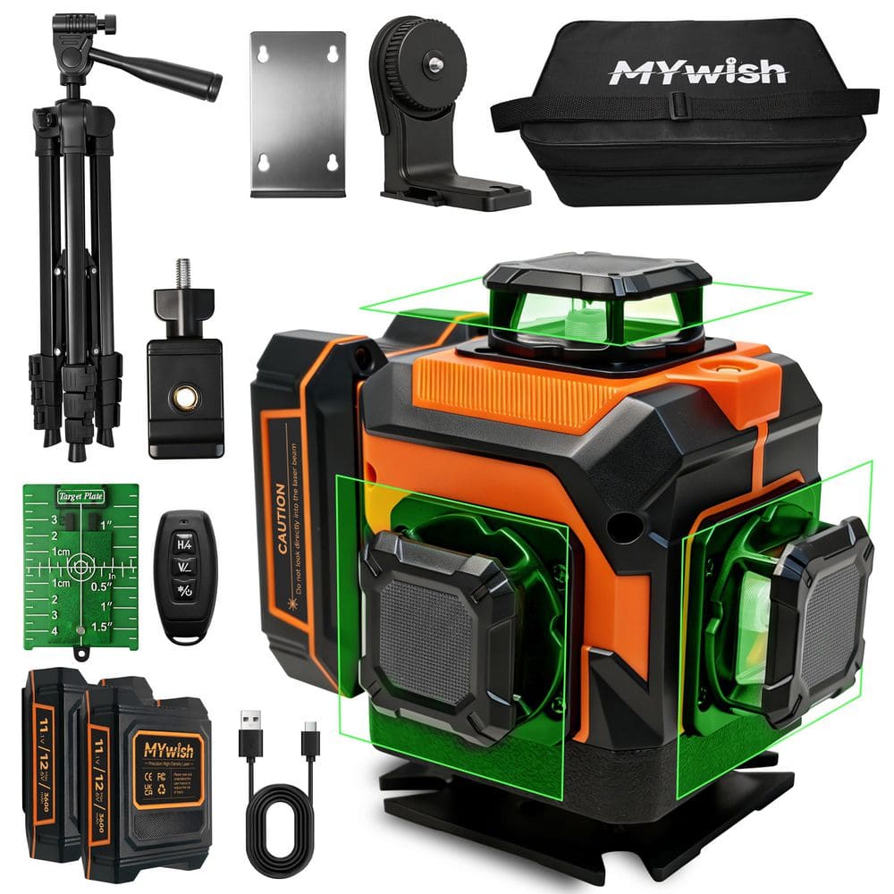MYWISH 150 ft. Green Beam 360° Cross-Line Laser Level with Pulse Mode ...