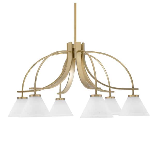 Olympia 16 in. 6-Light New Age Brass Downlight Chandelier White Muslin ...
