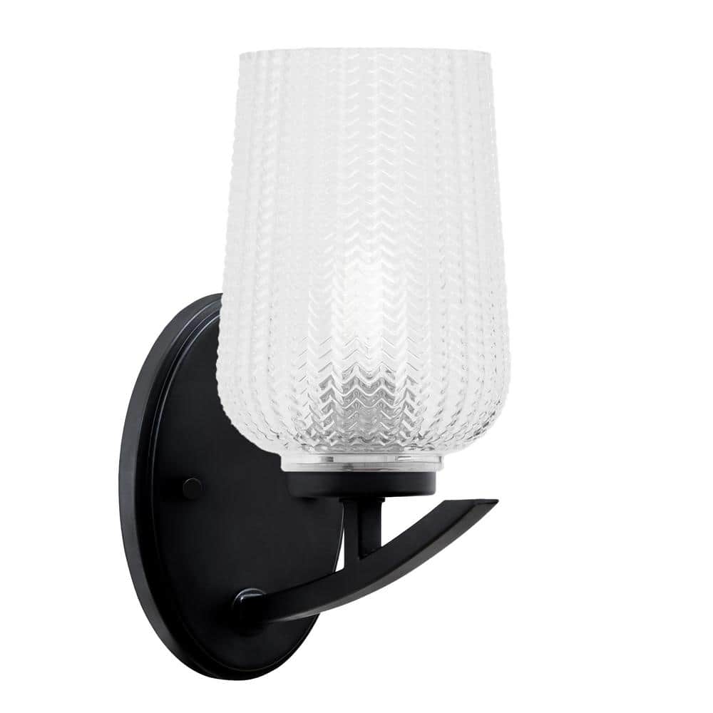 Siena 1-Light Matte Black Downlight Wall Sconce with Clear Textured ...