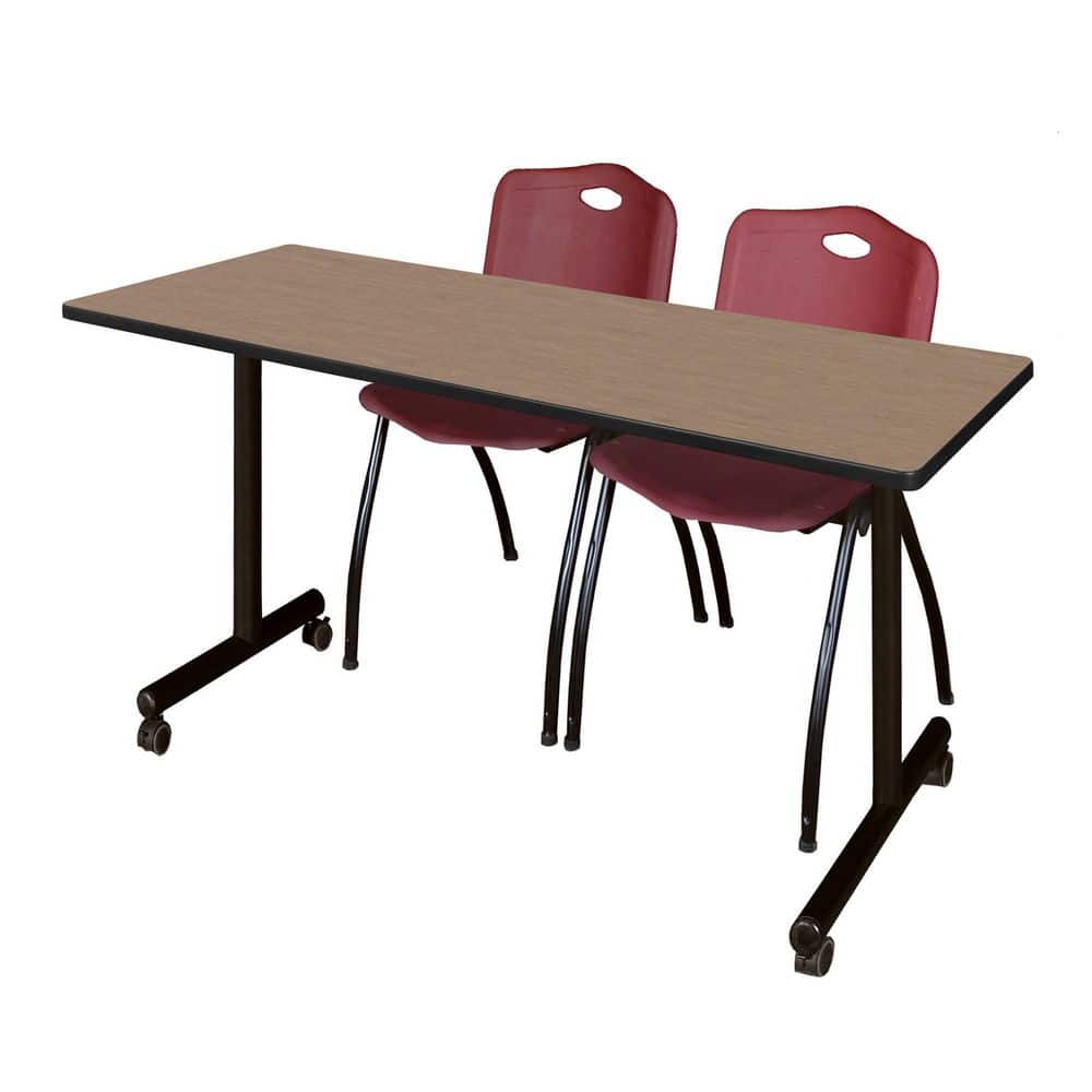 Regency Kobe 66 in x 24 in. Noble Oak Mobile T-Base Training Table Desk ...