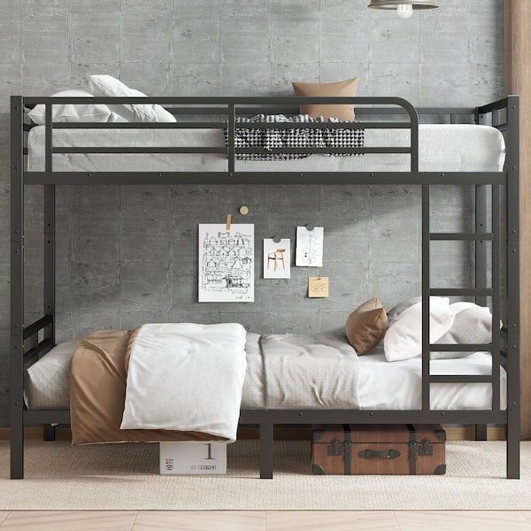 URTR Black Full XL Metal Full XL Over Full XL Bunk Bed for Kids, Heavy ...