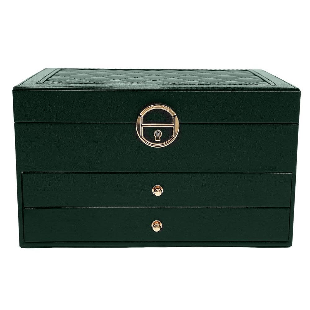 YIYIBYUS 9 in. x 5.3 in. 3-Layer Green Jewelry Organizer Box PU Watch ...