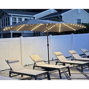 PURPLE LEAF 14 ft. Gray Aluminum Solar LED Lights Market Umbrella with ...