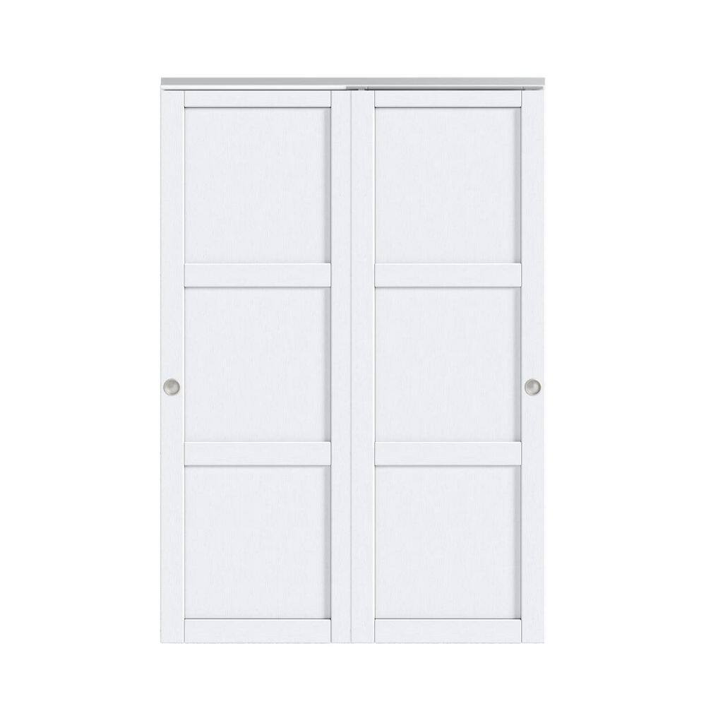 Fredbeck 64 in. x 80 in. 3-Panel White Finished Solid Core MDF Sliding ...