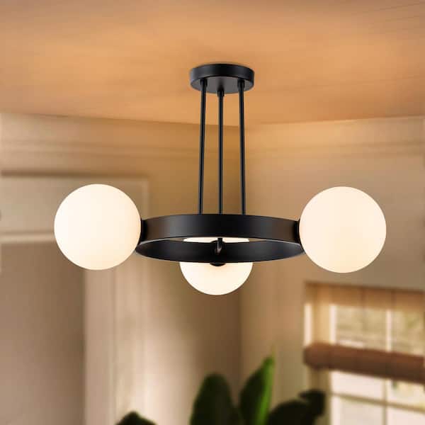 Rennnsan Ariel 26.7 in. W 3-Light Globe Glass Semi-Flush Mount FL8101 ...
