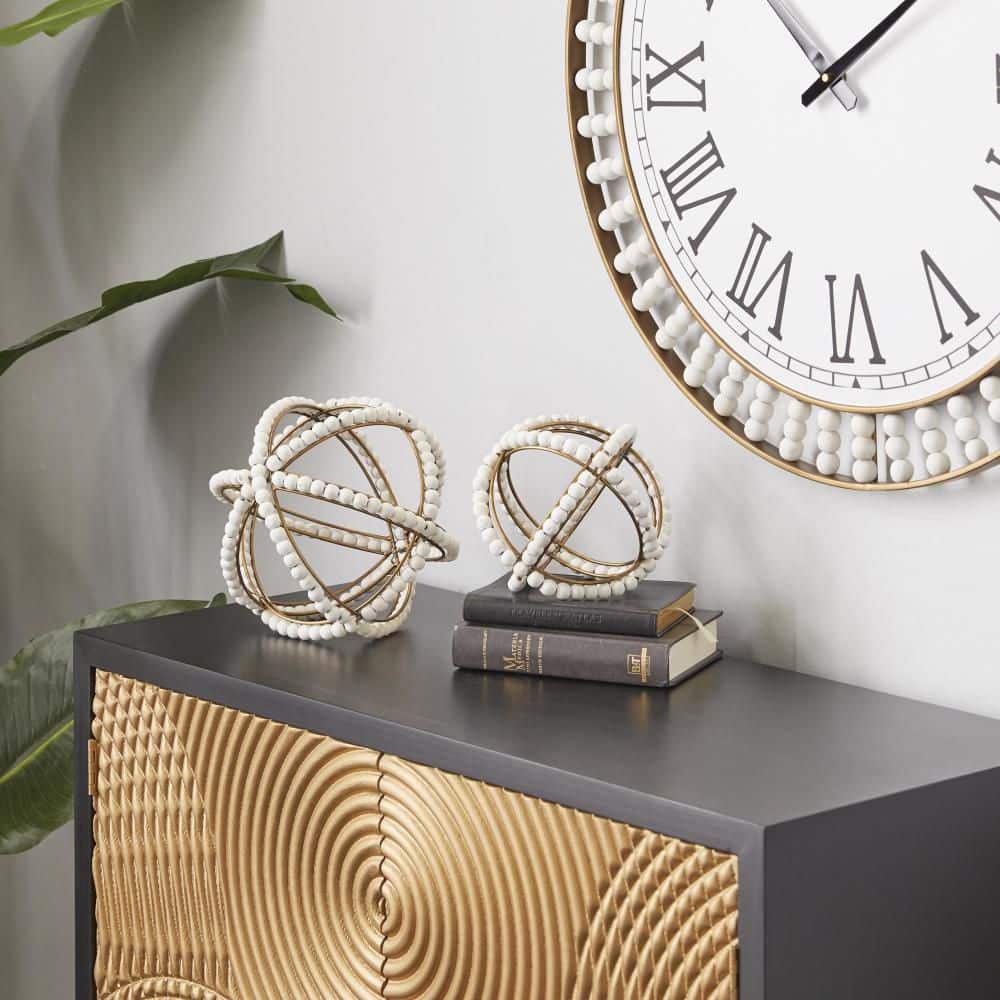 Litton Lane White Metal Handmade Beaded Geometric Sculpture (Set of 2 ...