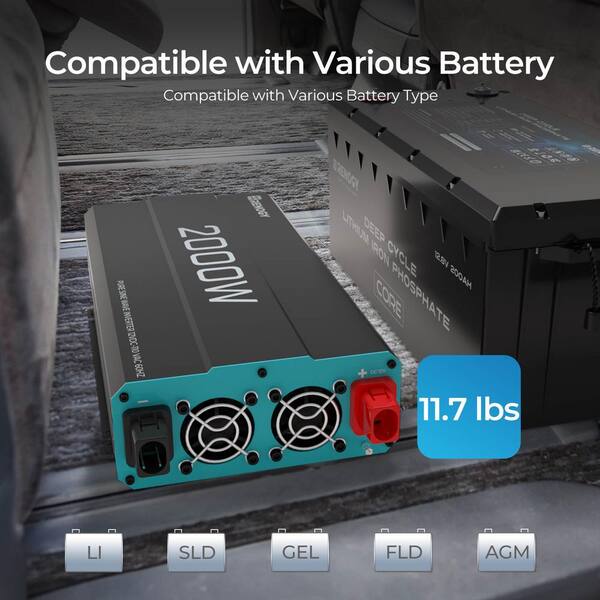 Renogy 2000-Watt 12V DC to 120V AC Pure Sine Wave Inverter Off-Grid ...