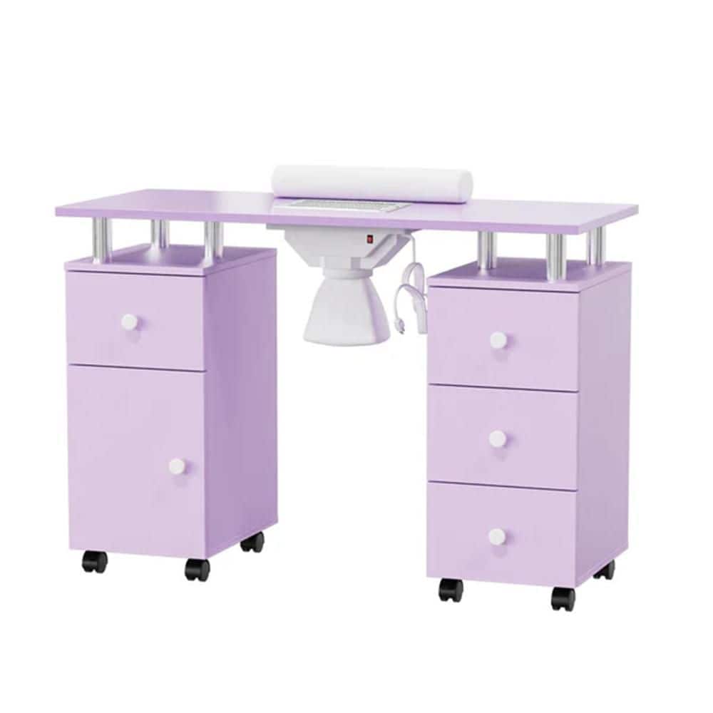 Karl home 42.5 in. Rectangular Purple MDF 3-Drawer Manicure Table Nail ...
