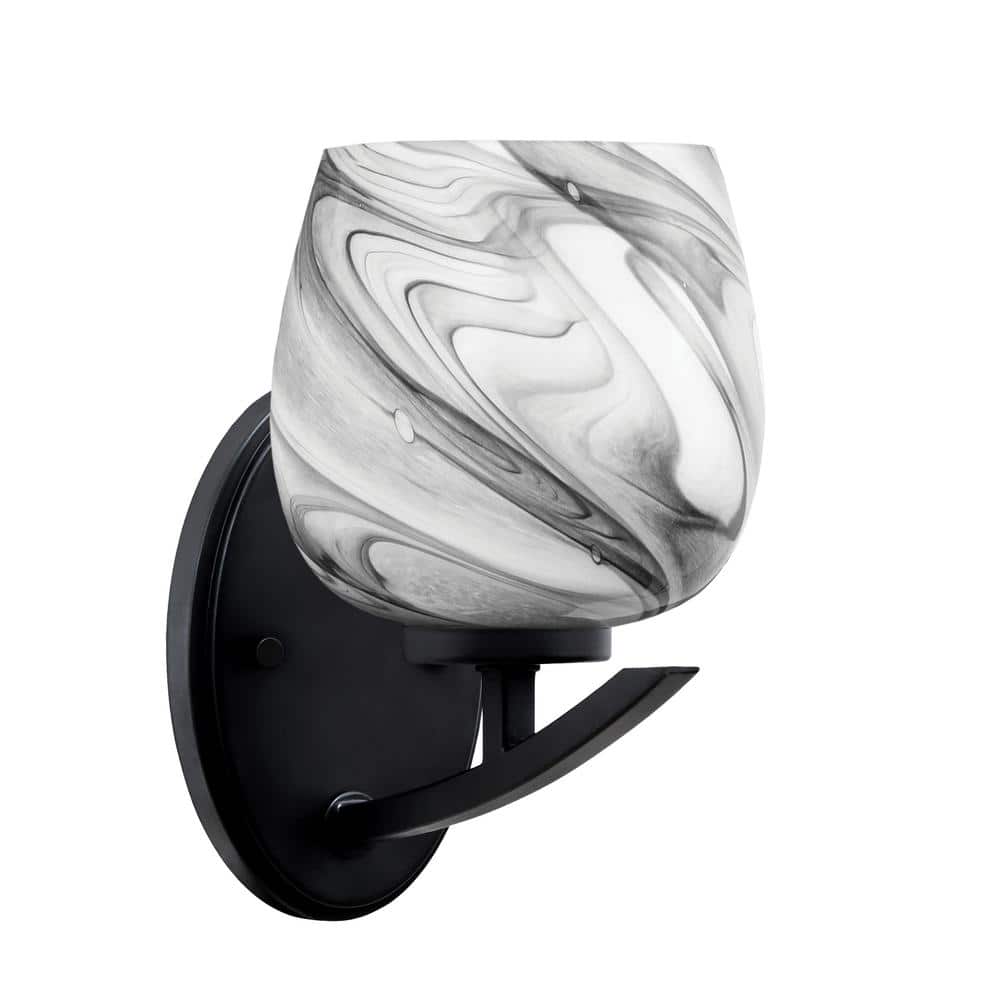 Siena 1-Light Matte Black Downlight Wall Sconce with Onyx Swirl Glass ...