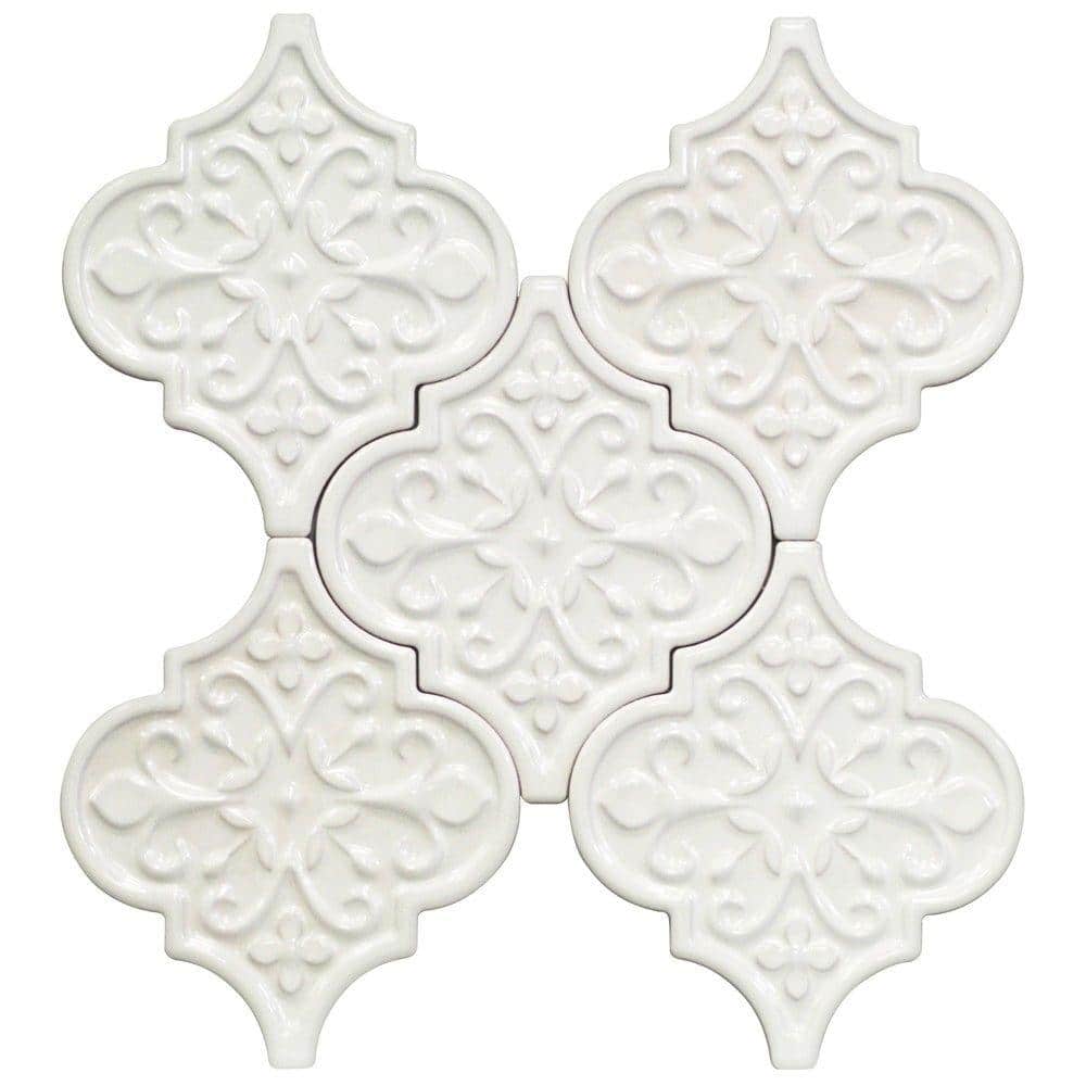 Ivy Hill Tile Vintage Florid Lantern White 5 in. x 0.39 in. Ceramic ...