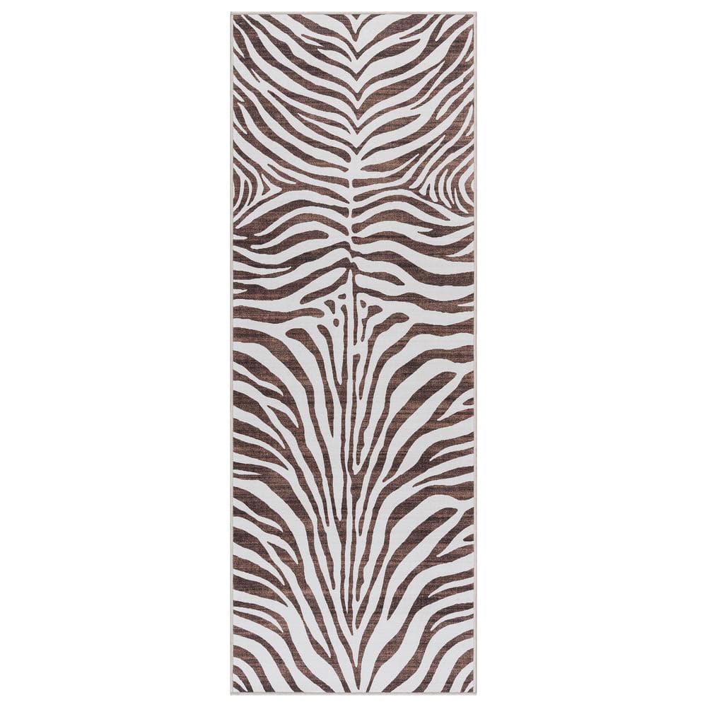 Gertmenian Crystal Print Zebra Ivory/Brown 2 ft. x 6 ft. Striped ...