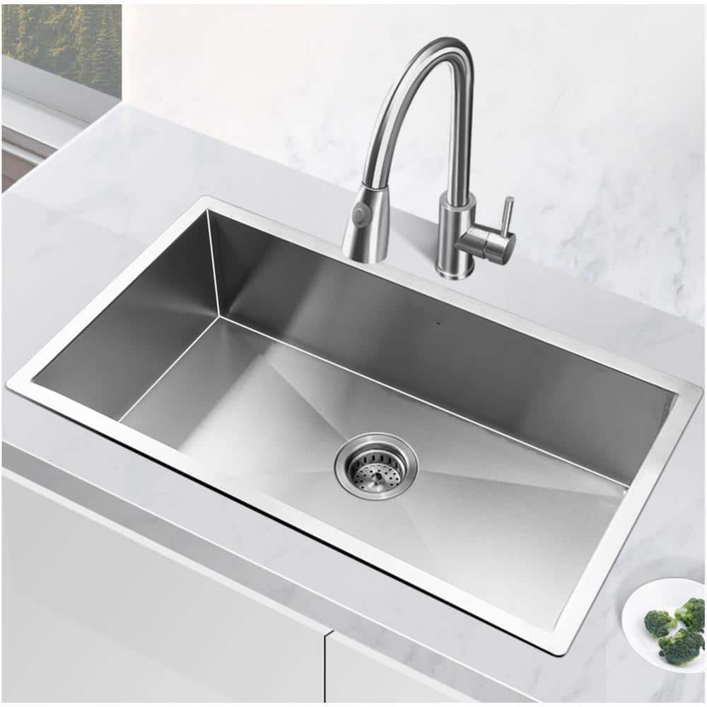 Maincraft 32 in. Farmhouse/Apron-Front Single Bowl 18-Gauge Brushed ...