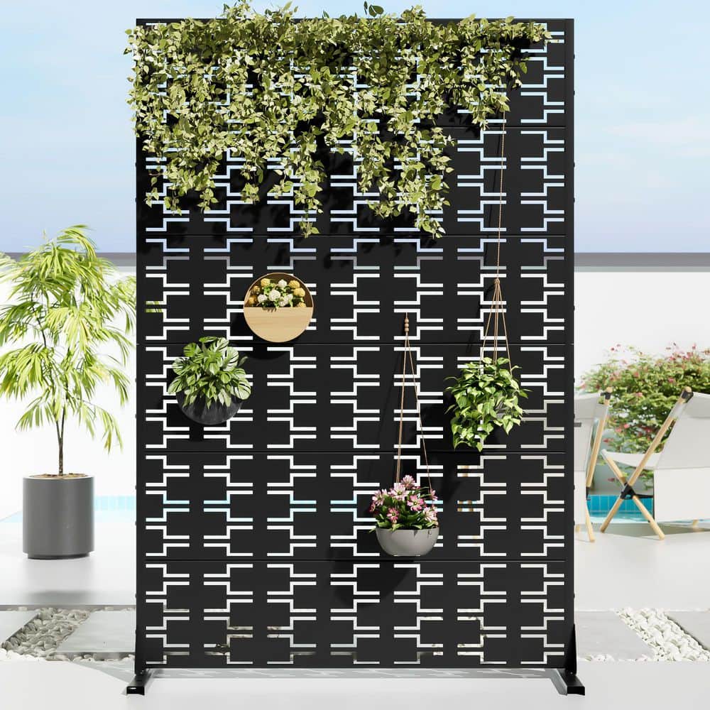 Dovelina 47 in. x 72 in. Black Textured Metal Garden Screens Outdoor ...