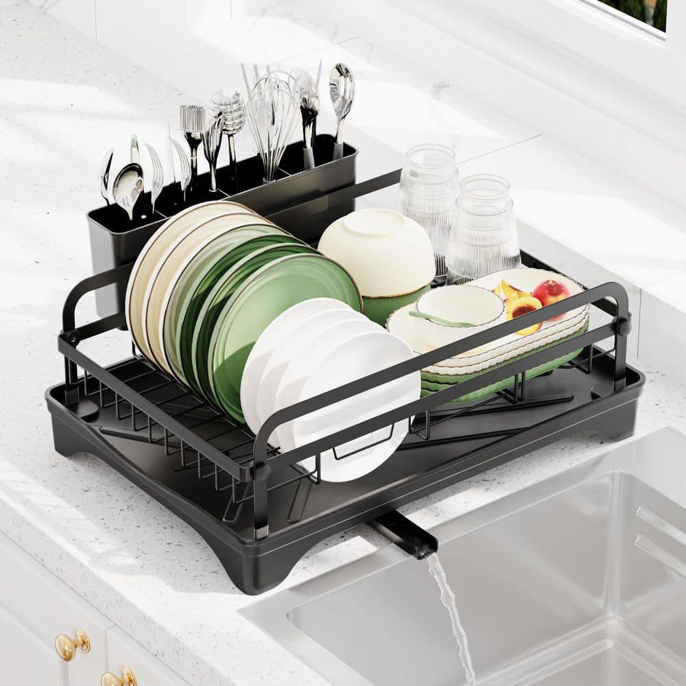 Lynzavix Black Dish Rack with Drainboard - Rustproof Kitchen Counter ...