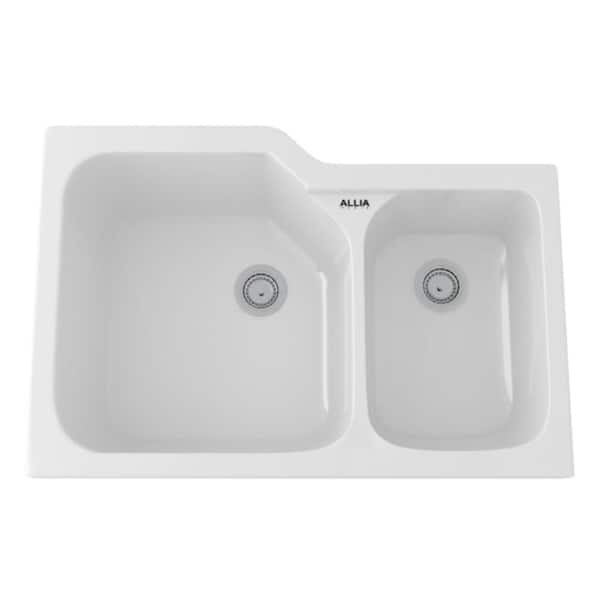 ROHL Allia All-in-One Undermount Fireclay 33 in. 0-Hole 40/60-Double ...
