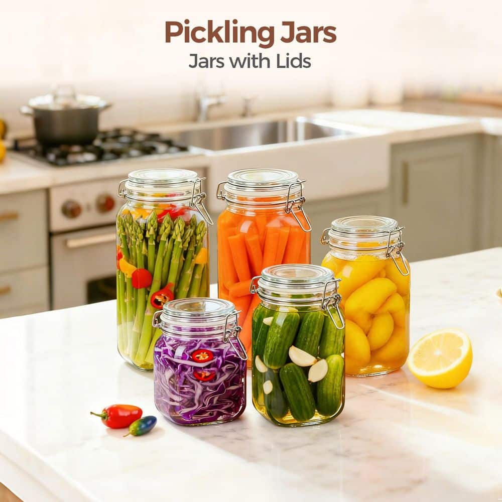 Wudkey 3-Pack Glass Clear Airtight Jars with Lids, Food Storage ...