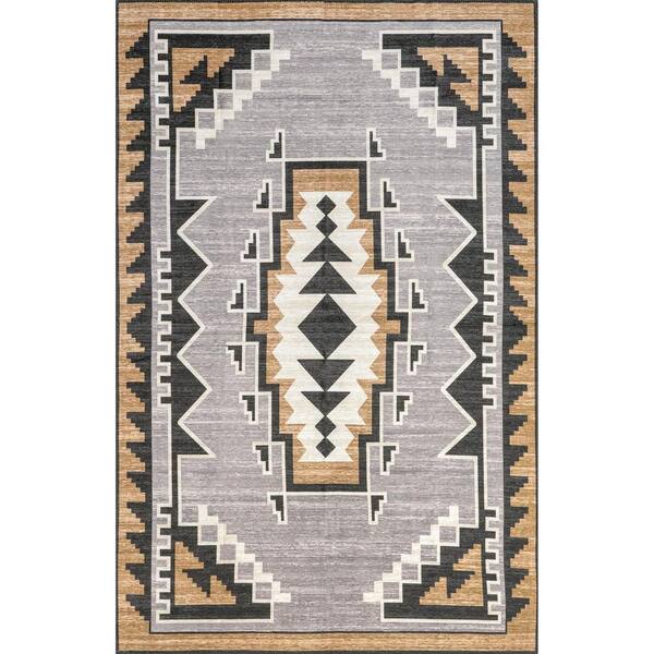 nuLOOM Adrena Bold Boho Machine Washable Gray 4 ft. x 6 ft. Area Rug ...