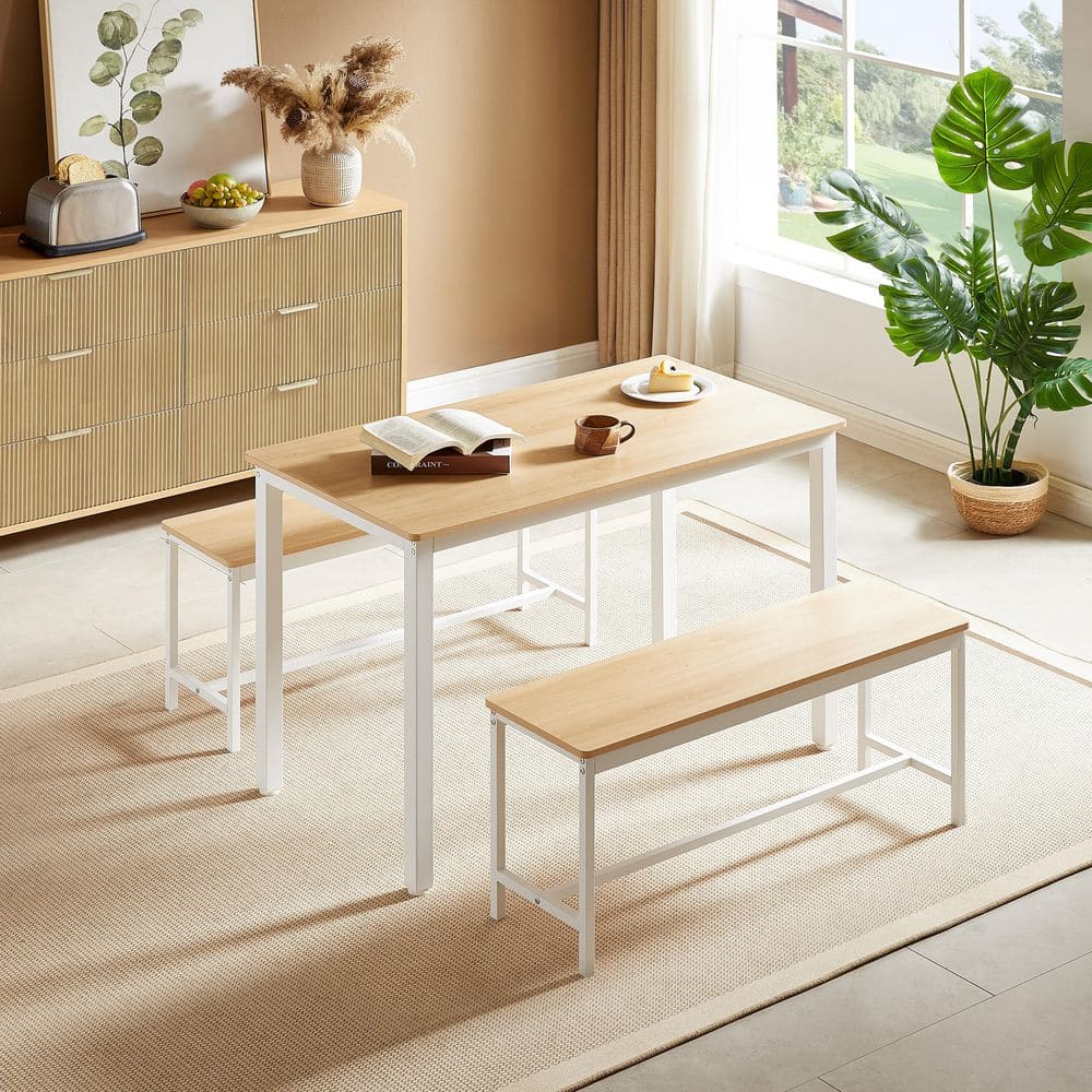 JEAREY Natural and White Industrial Dining Room Set with Counter Table ...