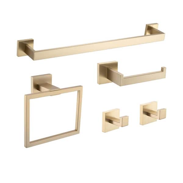 LANDOLT 5-Piece Bath Hardware Set in Stainless Steel with Towel Bar ...