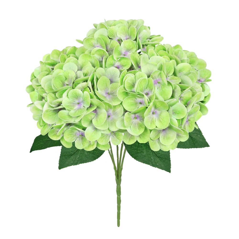 LIVING LUXURY 17 in. Natural Touch Light Green Artificial Hydrangea ...