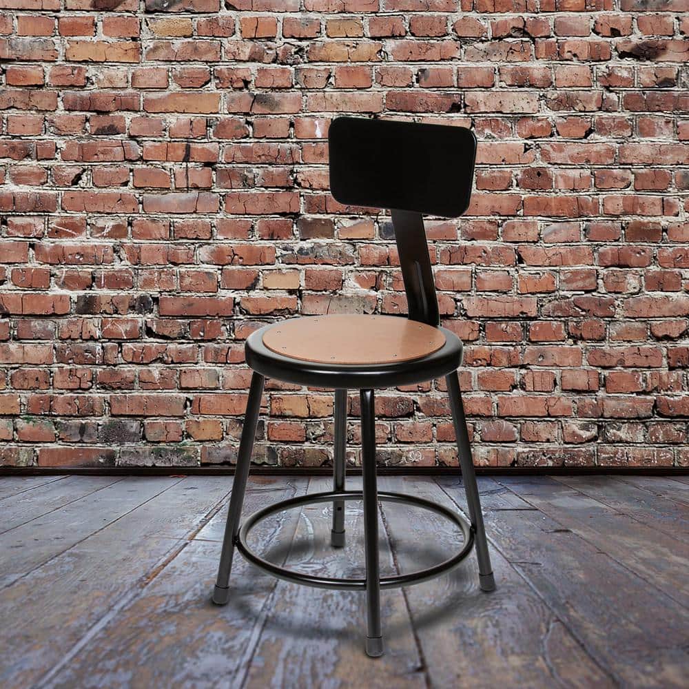 HAMPDEN FURNISHINGS Flynn 18 in. Masonite Wood Black Metal Frame Stool ...