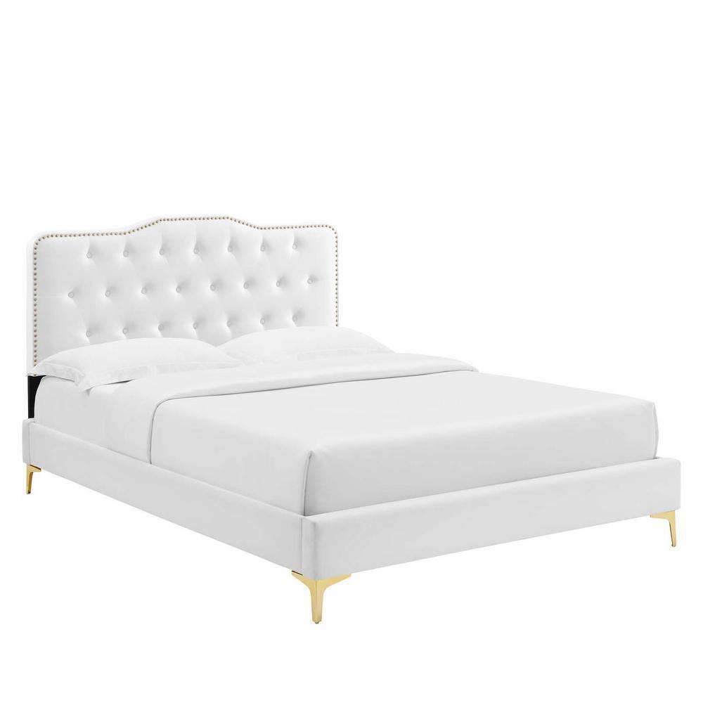 MODWAY Amber in White Performance Velvet Frame Queen Platform Bed MOD ...