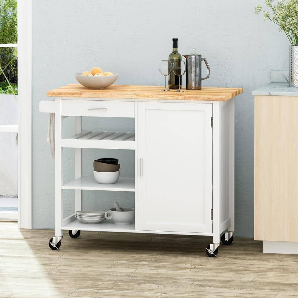 Noble House Westcliffe White Kitchen Cart with Cabinets 83221 - The ...