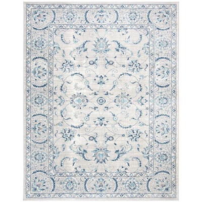 SAFAVIEH Brentwood Light Gray/Blue 7 ft. x 7 ft. Square Floral Border ...