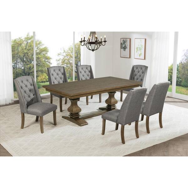 Best Quality Furniture Ameen 7-Piece Rectangle Rustic Oak Finish Wood ...