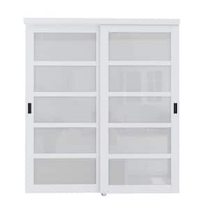 ARK DESIGN 48 in. x 80 in. 5-Lite Frosted Glass Primed White MDF Closet ...