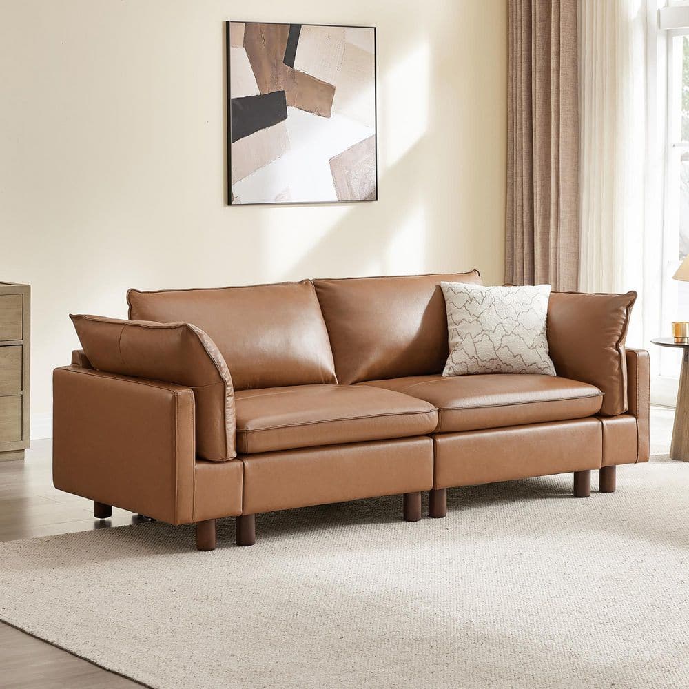 Spruce & Spring Xavier 92.1 in. 2-Piece Leather Modern Rectangle Sofa ...