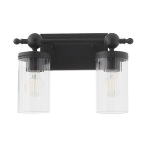 Quorum International 2-Light - 100-Watt Medium Lamp Base Light Vanity 13 in. Width with 2 Clear ...