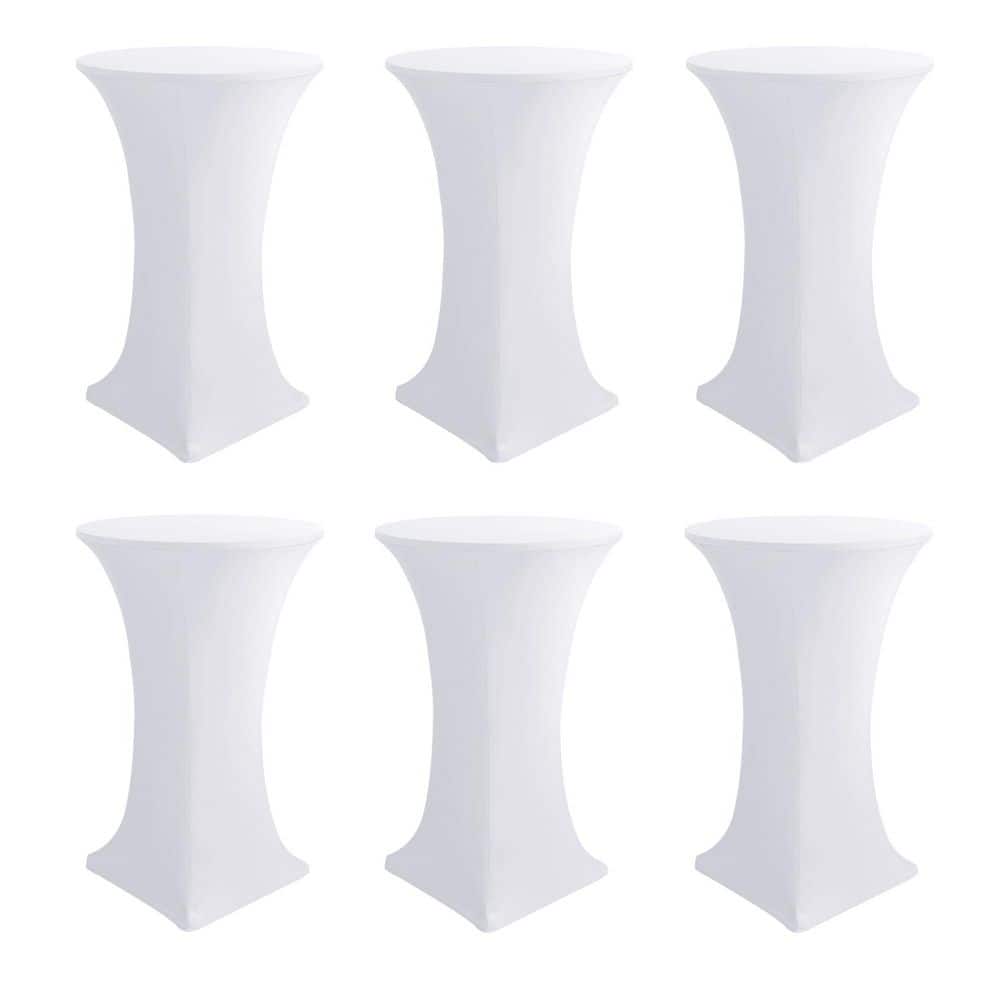 Angel Sar 32 in. W x 43 in. L White Stretch Solid Polyester Round High ...