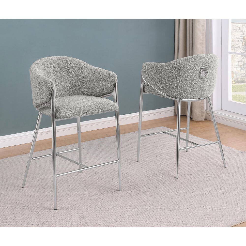 Best Quality Furniture Rogan Rich Grey Boucle Fabric Counter Height ...